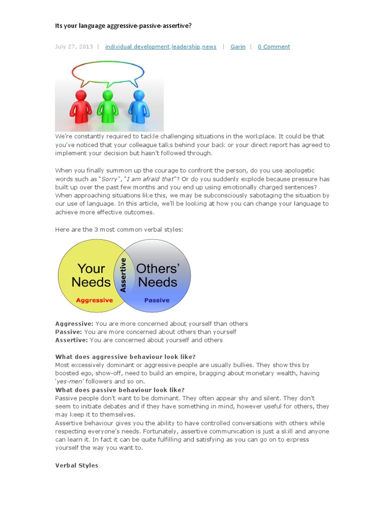 Its Your Language Aggressive Passive Assertive | PDF | Cognitive ...