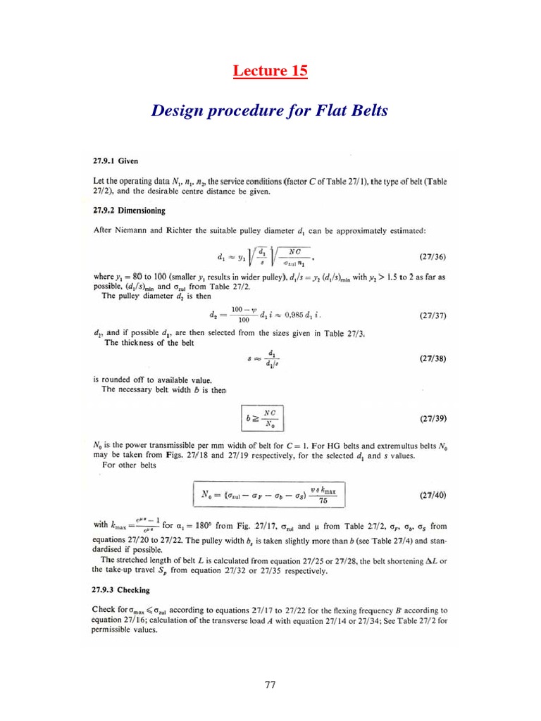 Design Procedure For Flat Belts | PDF