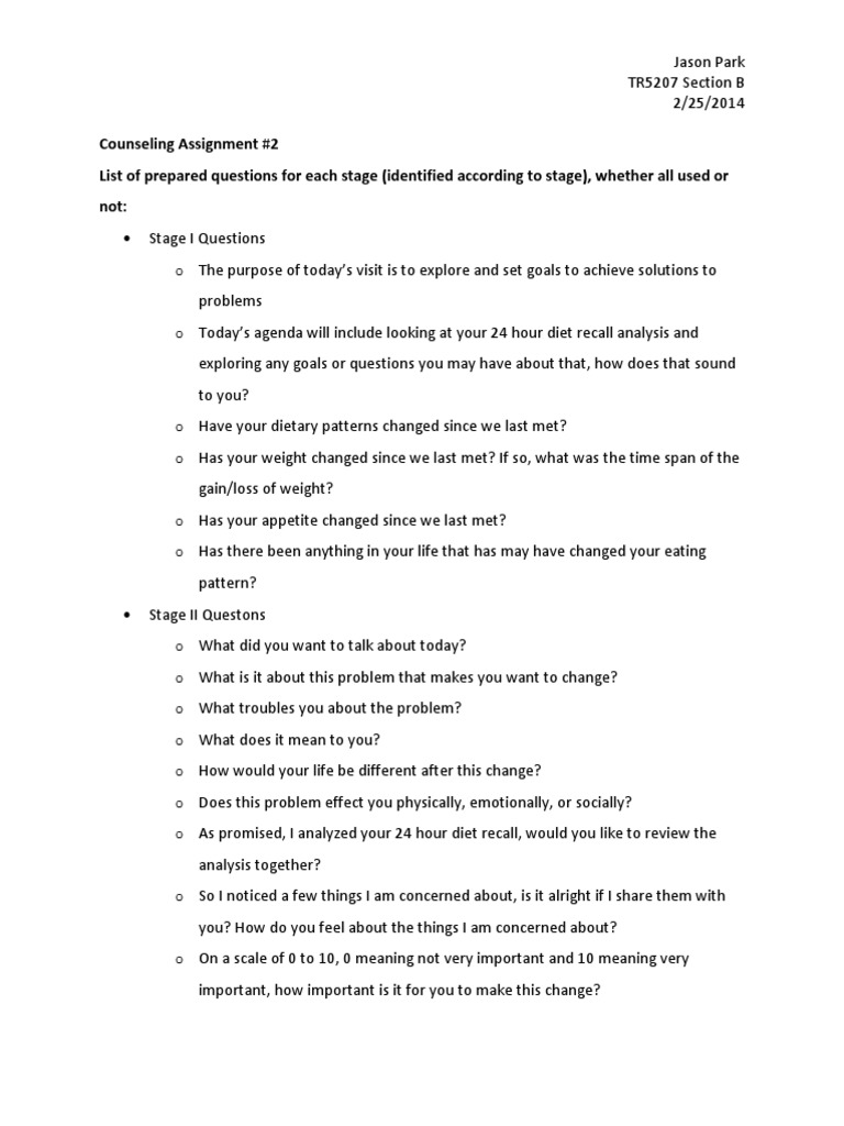 Counseling Assignment 2 | PDF | Appetite | Goal