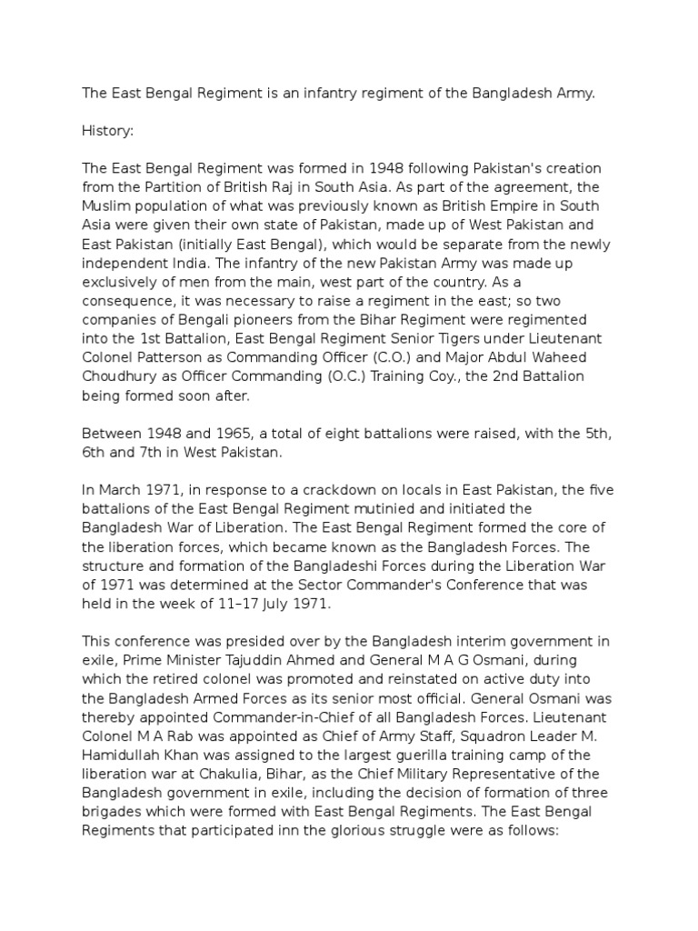 The East Bengal Regiment Is An Infantry Regiment of The Bangladesh Army ...
