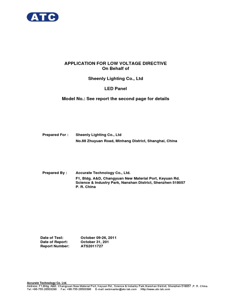 EN 60598-2-2 ATS2011727 - Report | PDF | Electrical Wiring | Electrical ...