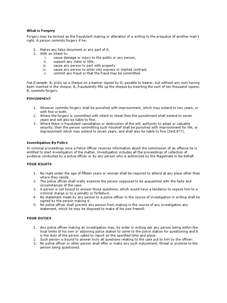 What Is Forgery: Foe Example: B, Picks Up A Cheque On A Banker Signed ...