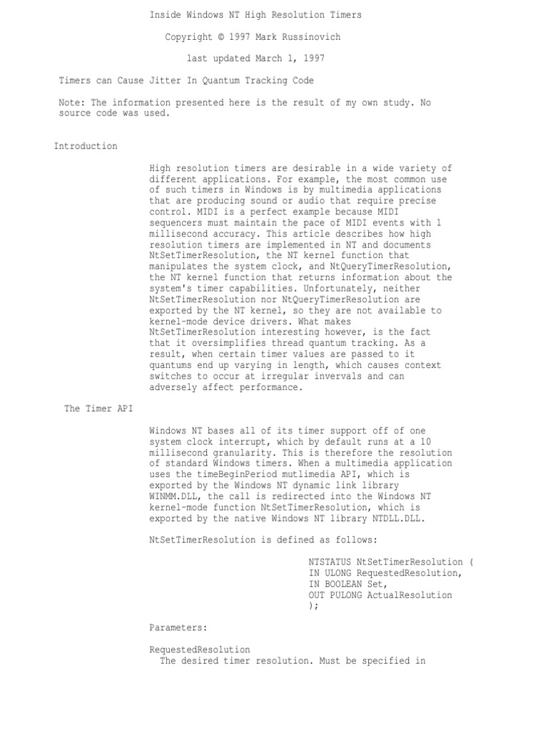 Inside Windows Nt High Resolution Timers Pdf Thread Computing Timer