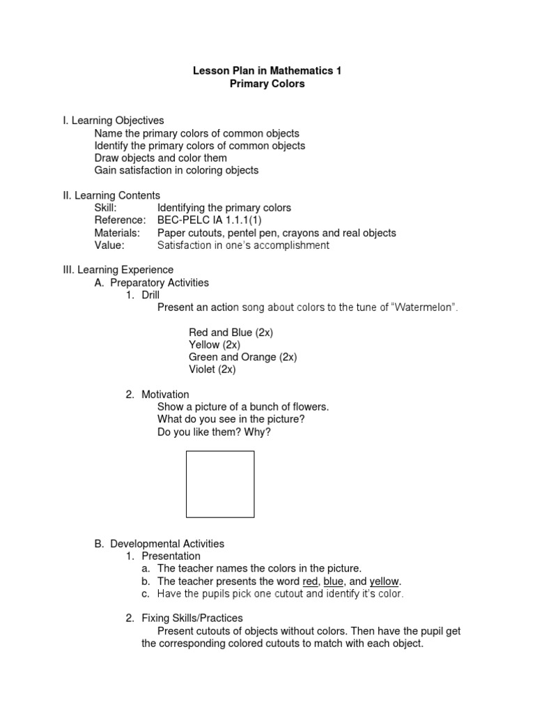 Lesson Plan in Mathematics 1 | PDF | Art