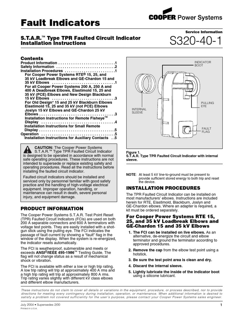 Fault Indicators: S.T.A.R. Type TPR Faulted Circuit Indicator ...