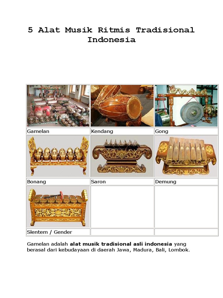 5 Alat Musik Ritmis Tradisional Indonesia | PDF