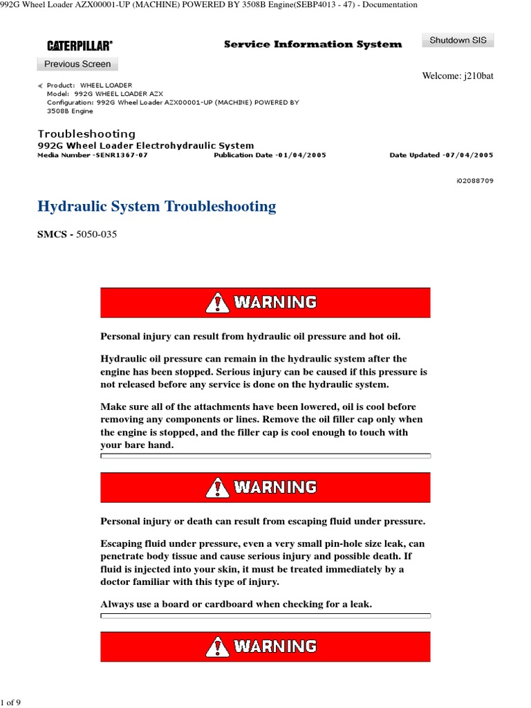 992G HYD Troubleshooting | PDF | Valve | Cylinder (Engine)