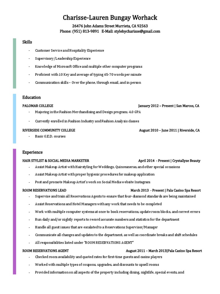 Charisse-Lauren Worhack Resume | PDF | Hotel And Accommodation | Computing And Information ...