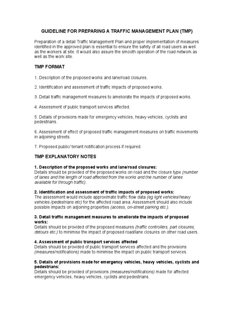 Guideline For Preparing A Traffic Management Plan | PDF | Traffic | Road