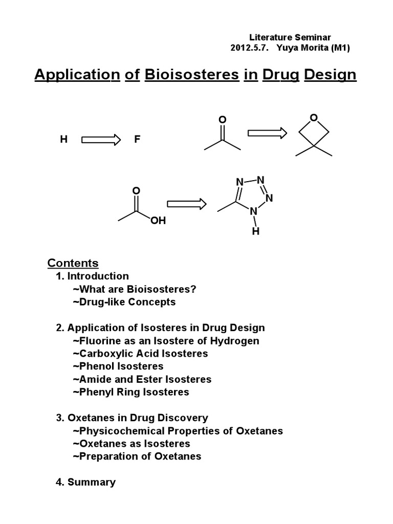 Aplication Bioisoster in Drug Design by Lit - Y - Morita - M1 | PDF ...
