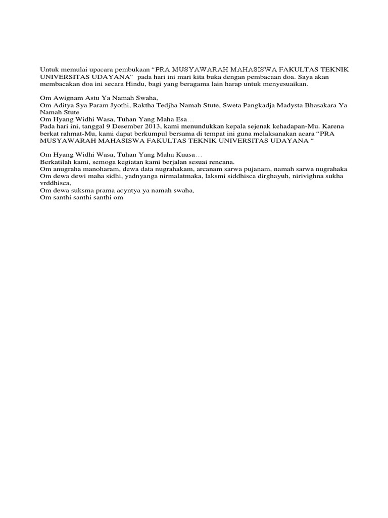 Doa Pembukaan Rapat Hindu | PDF