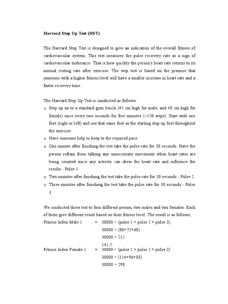 Harvard Step Up Test (HST) | PDF