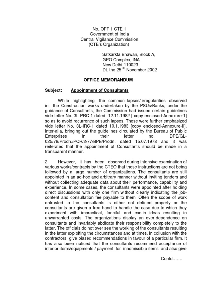Office Memorandum Subject: Appointment of Consultants | Download Free ...