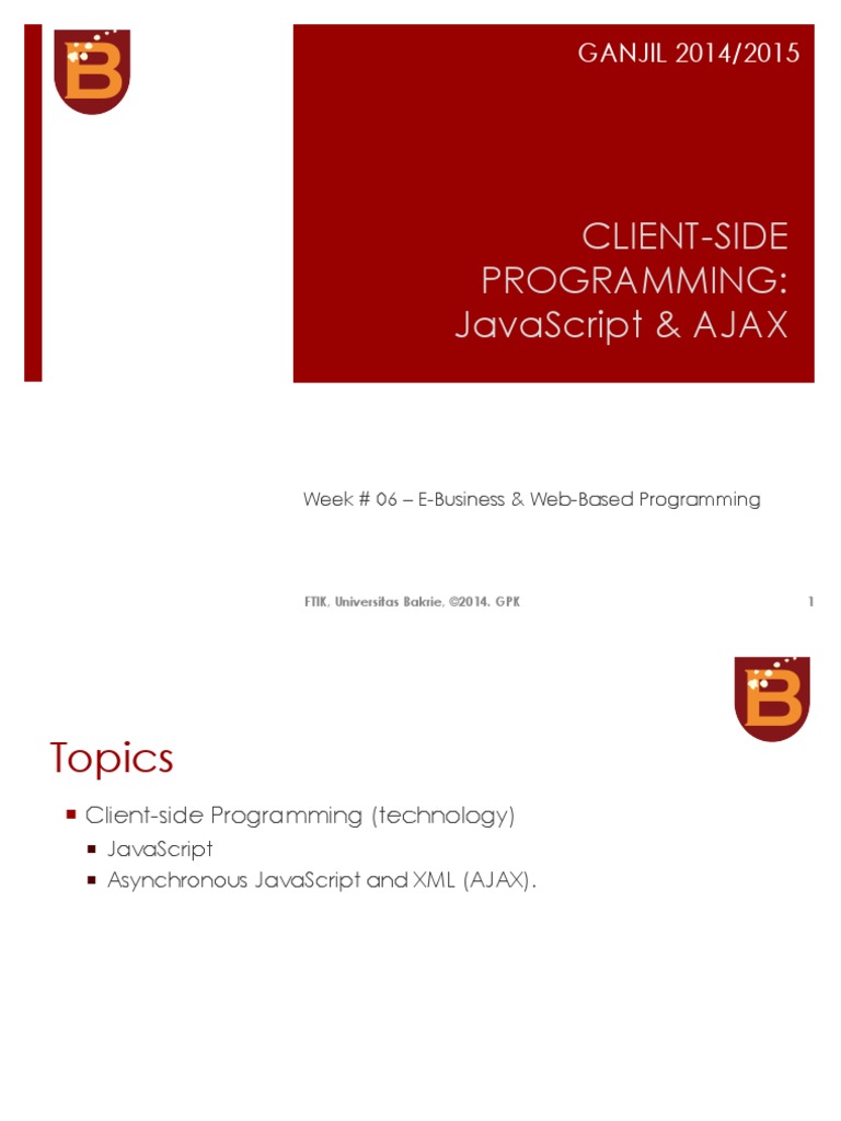 Client-Side Programming: Javascript & Ajax: Ganjil 2014/2015 | PDF ...