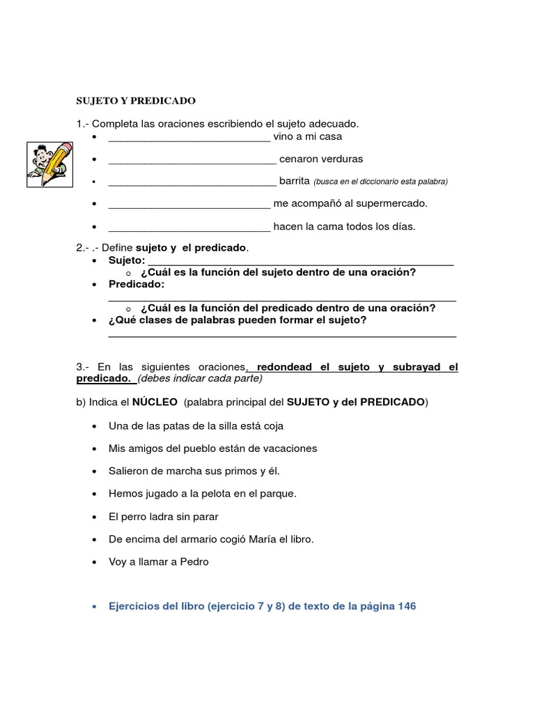 Ejercicios de Sujeto y Predicado | PDF | Asunto (gramática) | Predicado ...