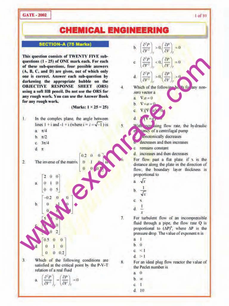 GATE Chemical Engineering 2002 | PDF | Physical Chemistry | Chemistry