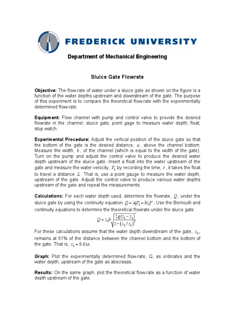 Fluids Lab Sluice Gate | PDF