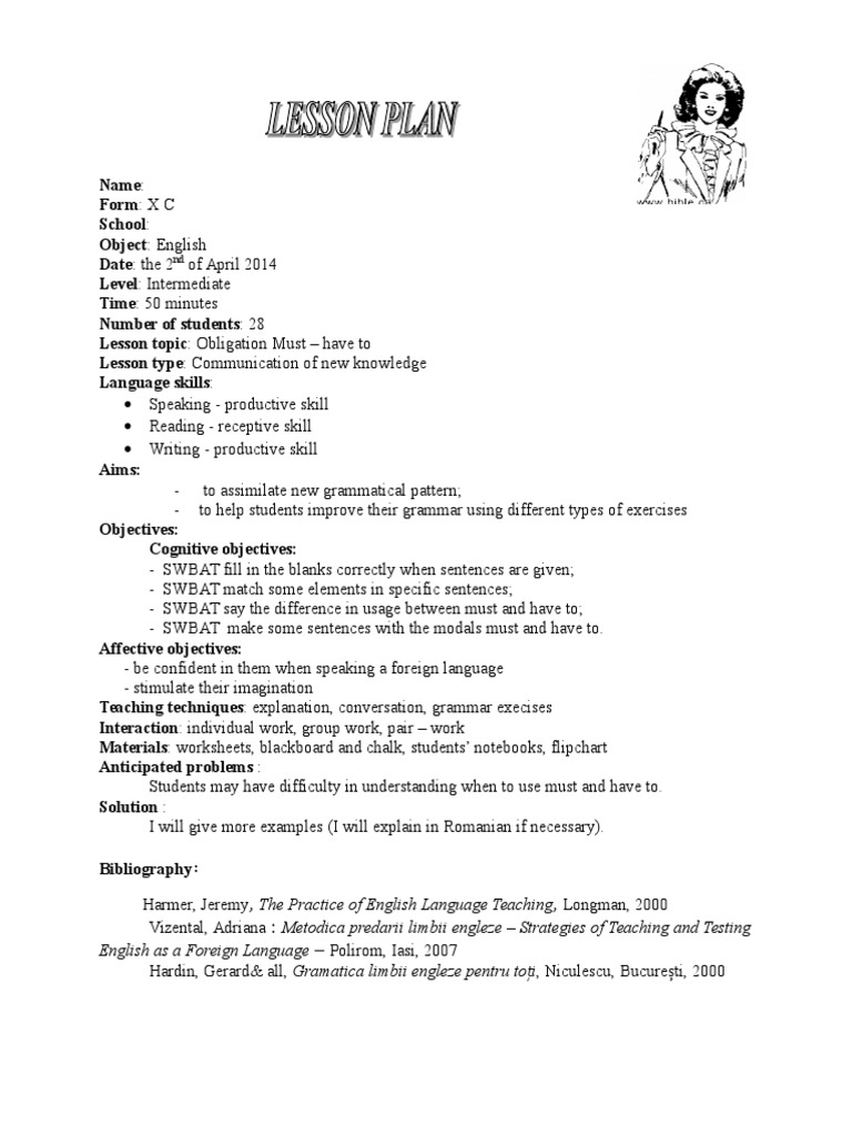 Must vs. Have To: Lesson Plan | PDF | English As A Second Or Foreign ...