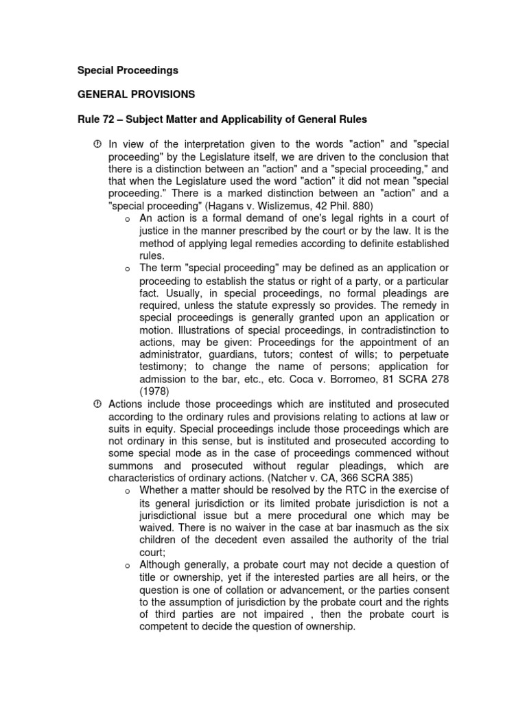 Special Proceedings - Case Doctrines Reviewer | Will And Testament ...