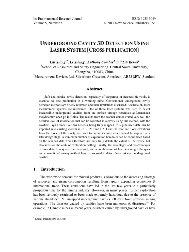 Underground Cavity 3D Detection Using Laser System | PDF | Reflection ...