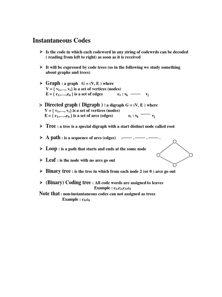 Instantaneous Codes: Graphs, Trees, and the Properties of Uniquely Decodable Source Codes | PDF ...