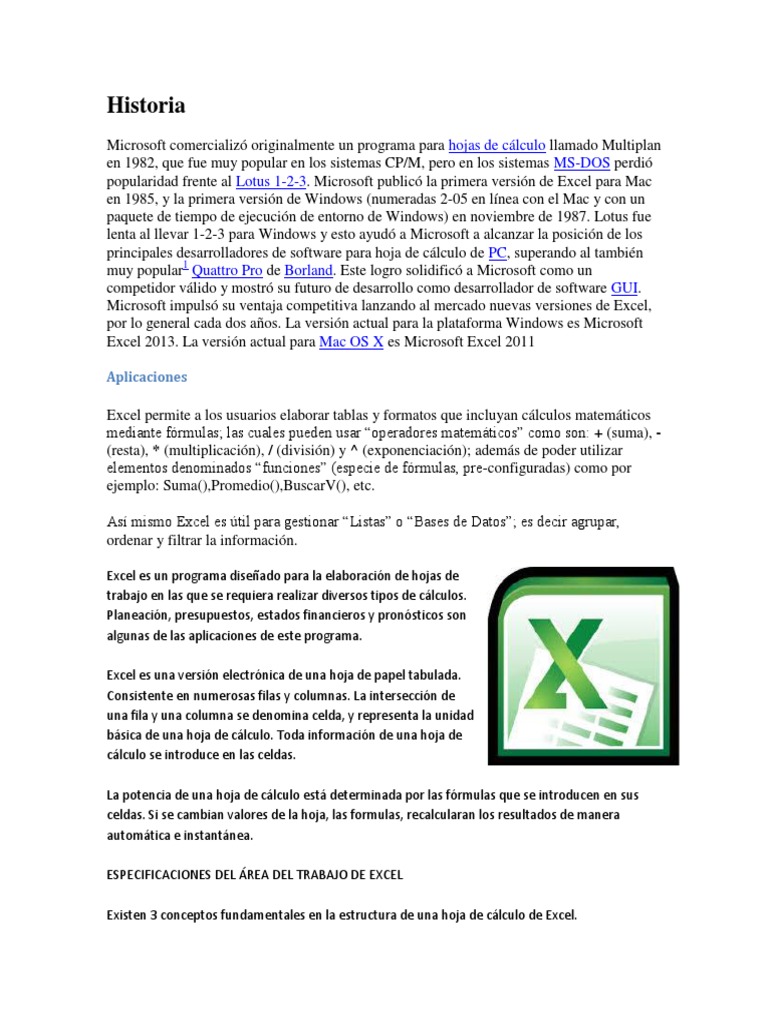 Historia de Excel | Descargar gratis PDF | Microsoft Excel | Informática