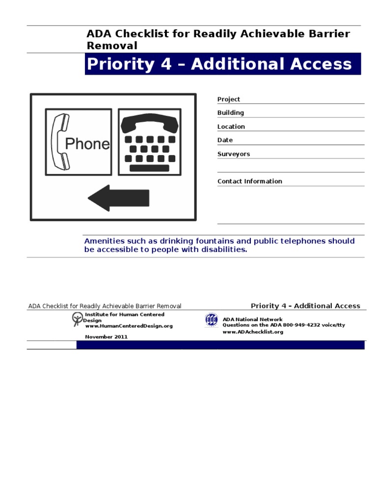 Priority 4 - Additional Access: ADA Checklist For Readily Achievable ...
