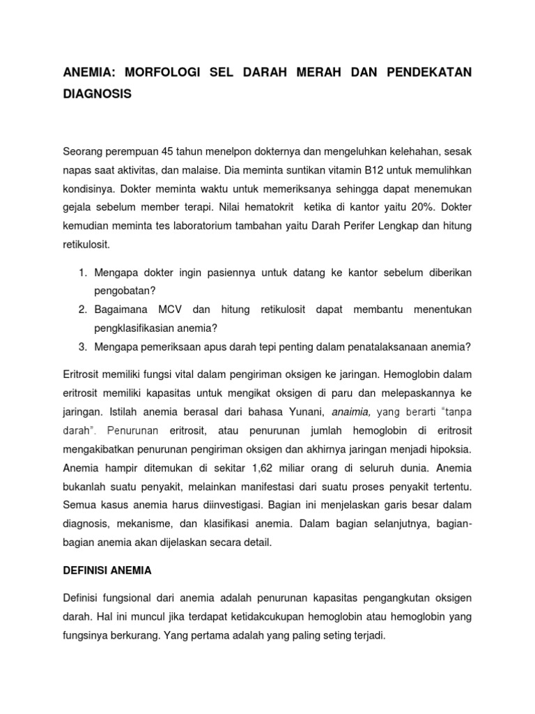 Anemia, Morfologi Eritrosit Dan Pendekatan Diagnosis | PDF