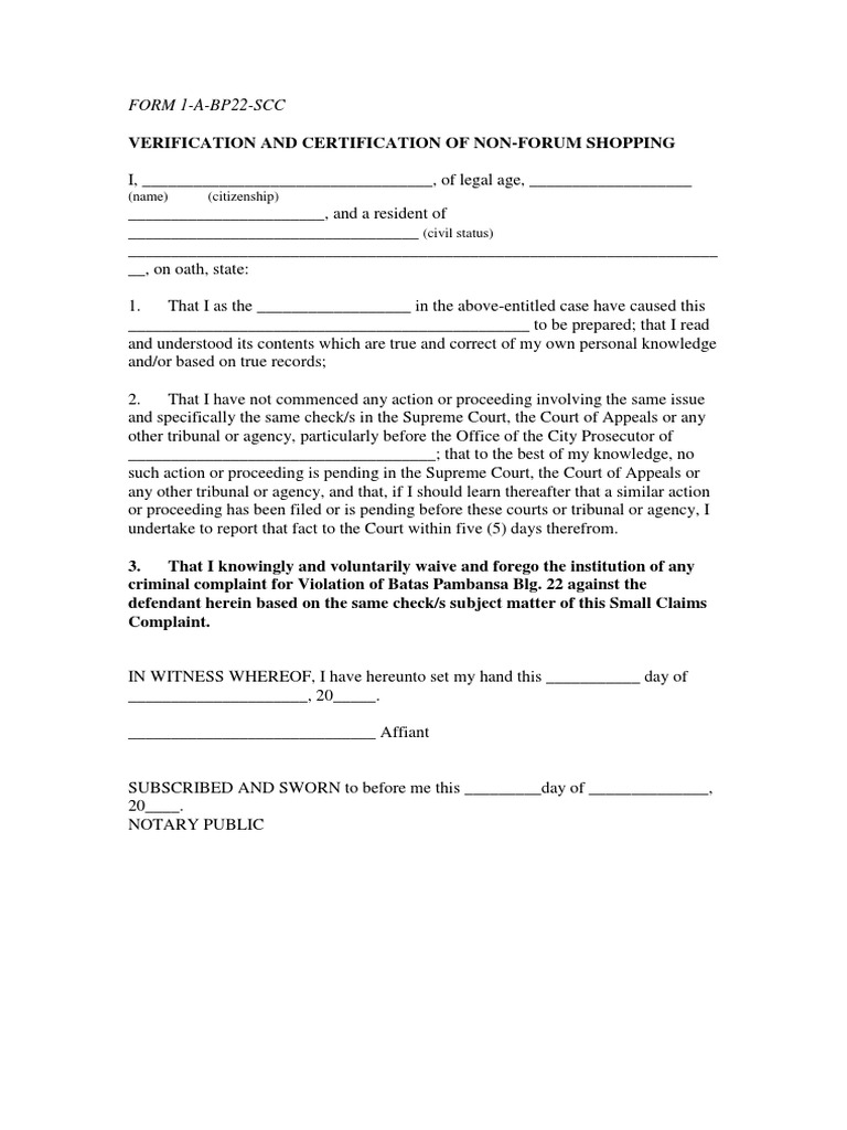 Non-Forum Shopping Certification Form | PDF