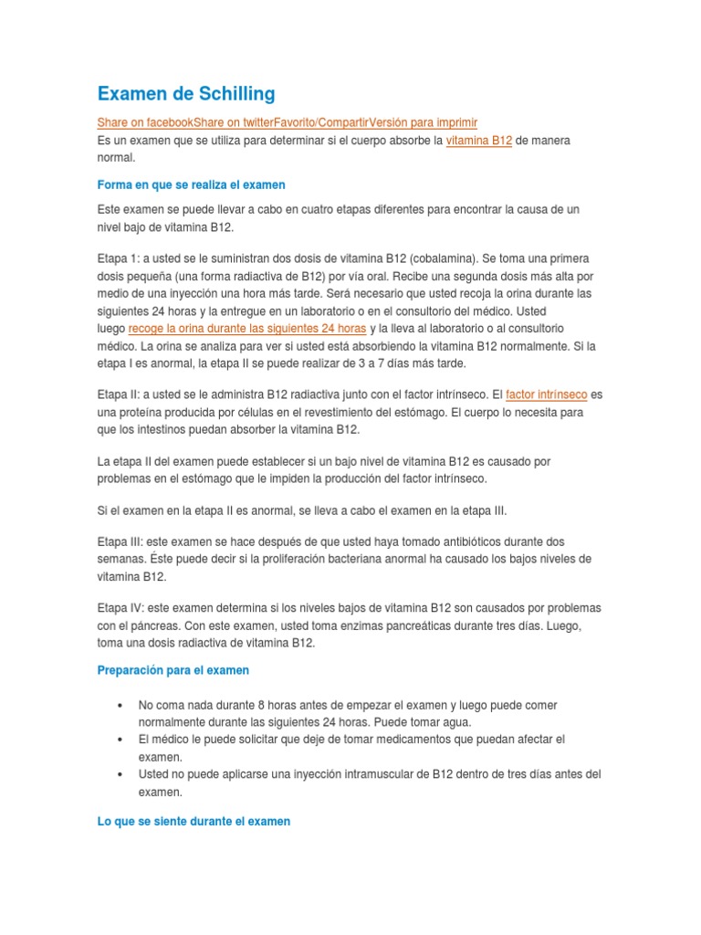Examen de Schilling | PDF | Medicina CLINICA | Especialidades Medicas