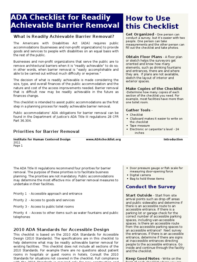 ADA Checklist For Readily Achievable Barrier Removal: How To Use This ...