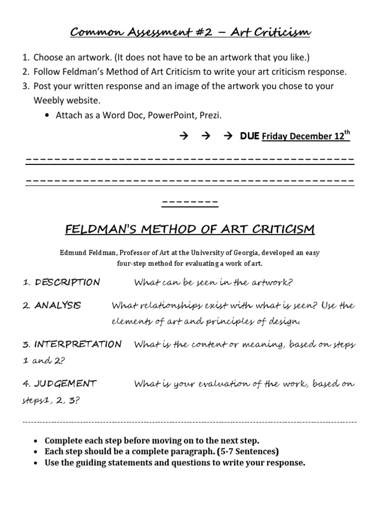 Common Assessment 2 Feldmans Method of Art Criticism | PDF ...