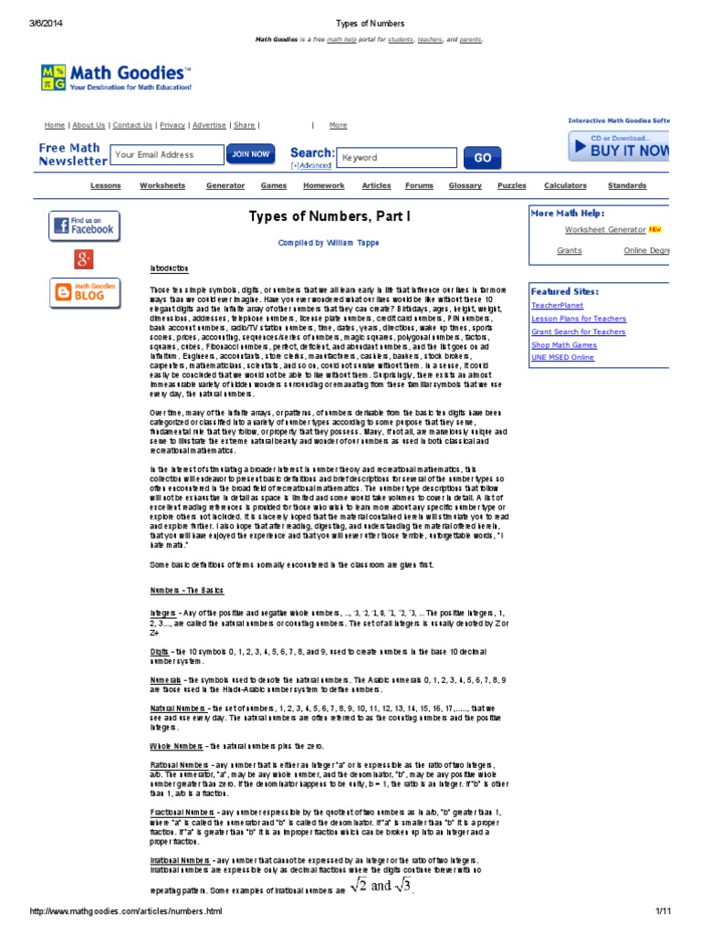 Types of Numbers PDF | Download Free PDF | Fraction (Mathematics) | Numbers