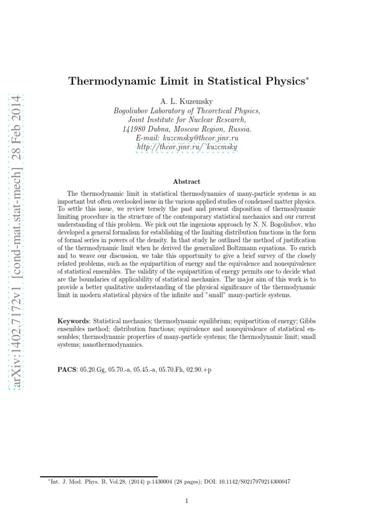 Thermodynamic Limit | PDF | Statistical Mechanics | Thermodynamics