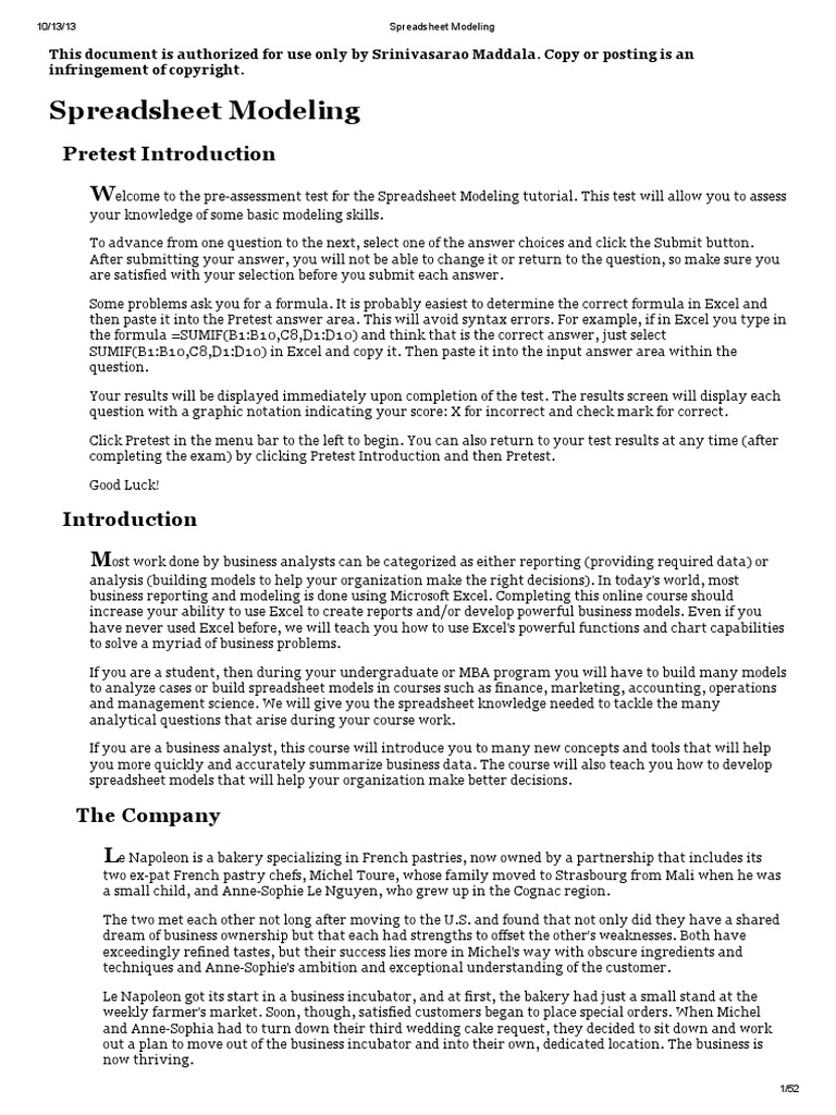 Spreadsheet Modeling | PDF | Microsoft Excel | Spreadsheet