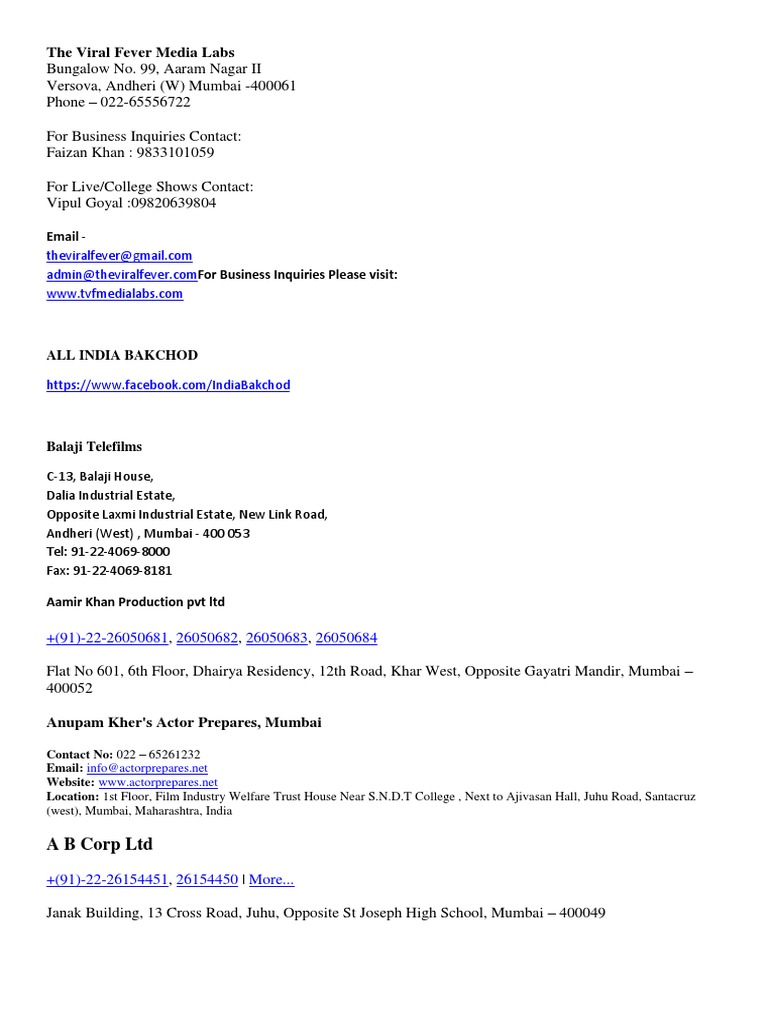 List of Production Houses in Mumbai | PDF | Cinema Of India | Bollywood