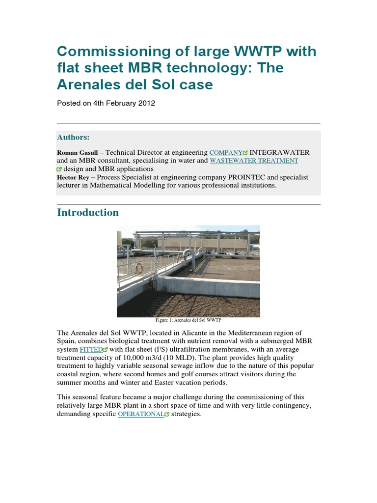 Commissioning of Large WWTP With Flat Sheet MBR Technology | PDF ...