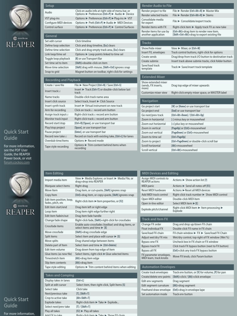 REAPER Quick Start | PDF | Tempo | Keyboard Shortcut