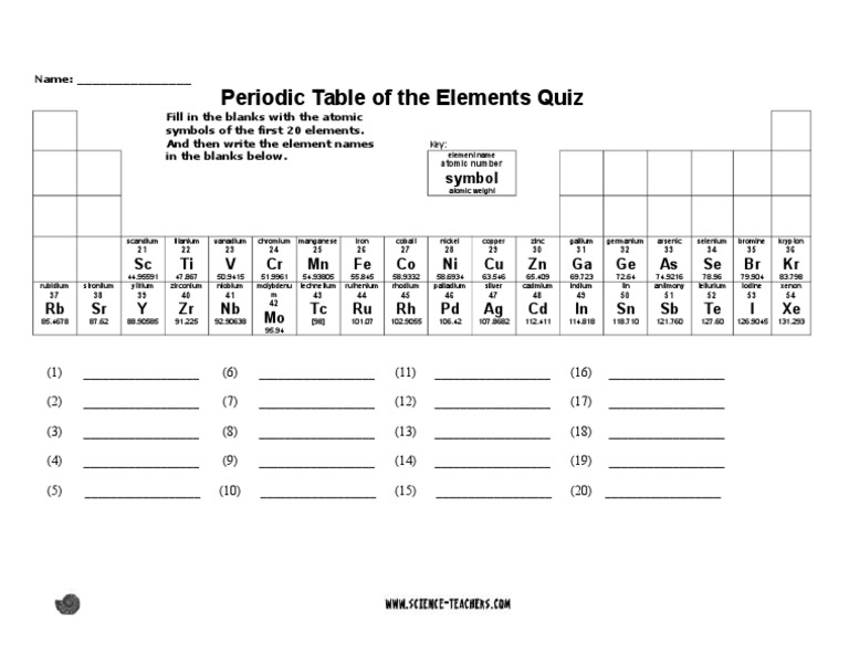 Periodic Table Quiz | PDF | Science & Mathematics | Technology ...