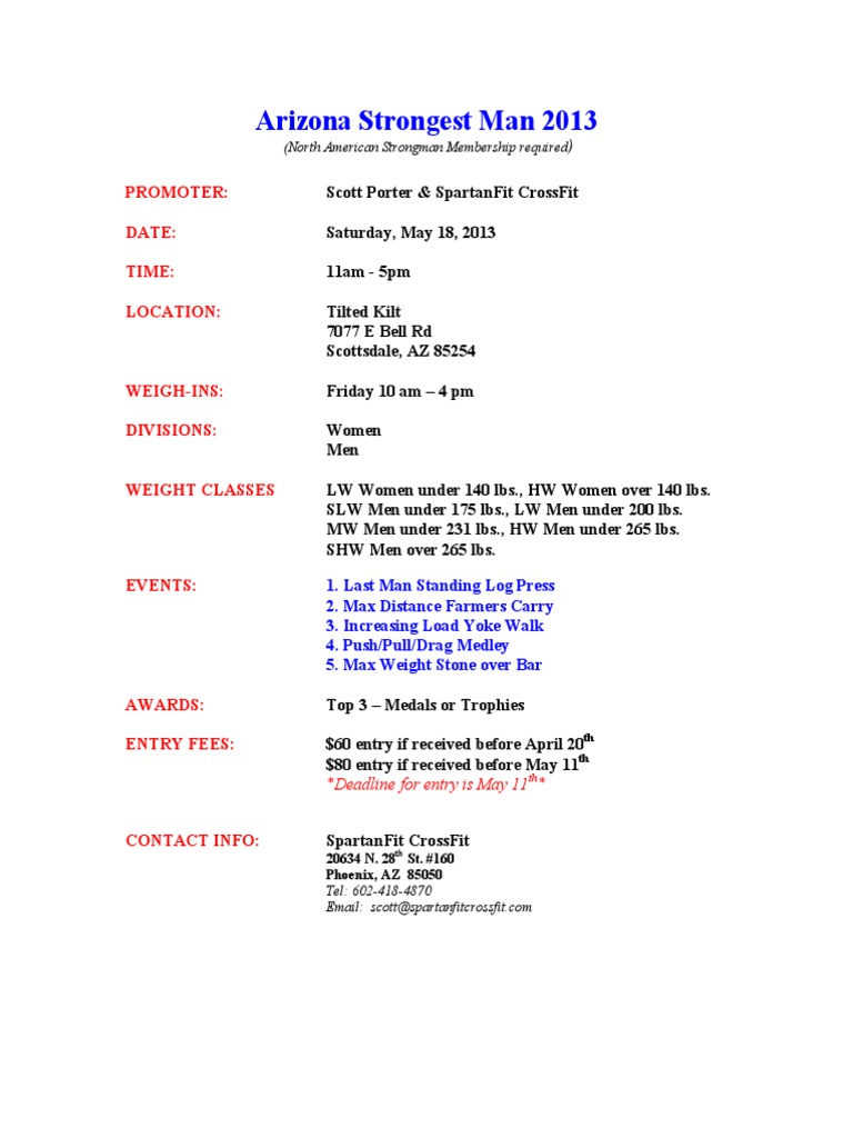 2013 AZ Strongest Man Entry | PDF | Pound (Mass) | Sports