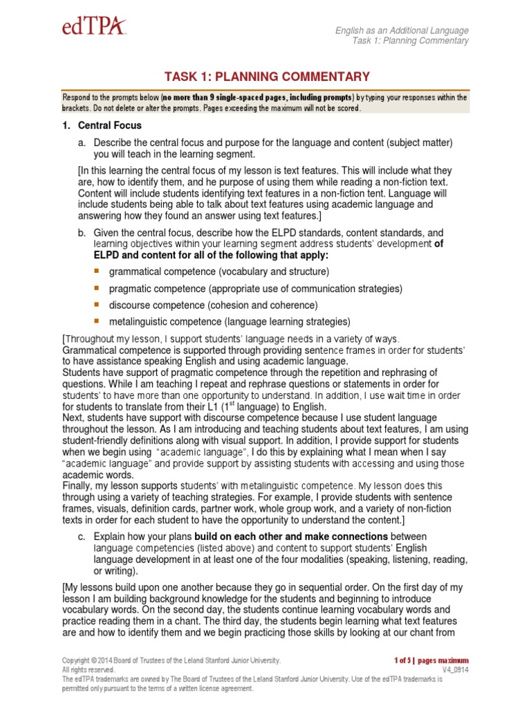 Planning Commentary | PDF | English As A Second Or Foreign Language ...