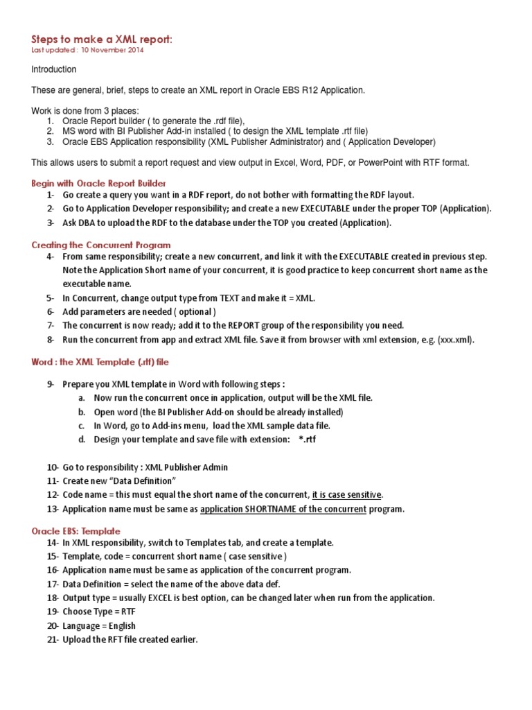Steps To Make A XML Report For Oracle EBS R12 | PDF | Oracle Database ...