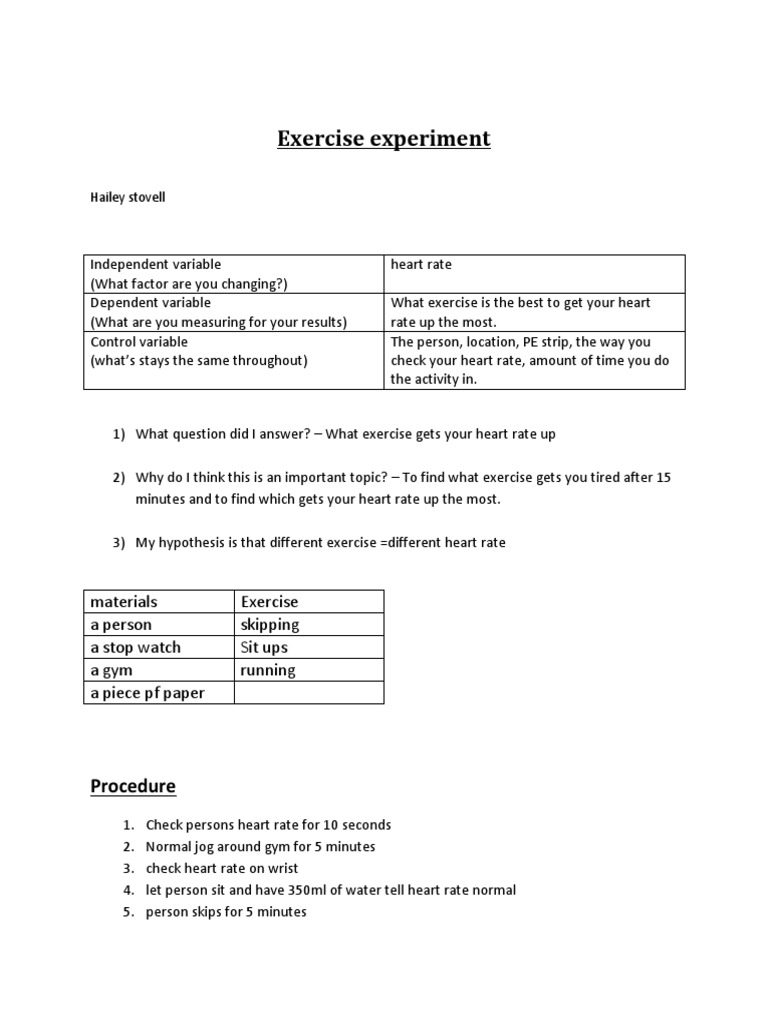 Exercise Experiment: Procedure | PDF | Wellness