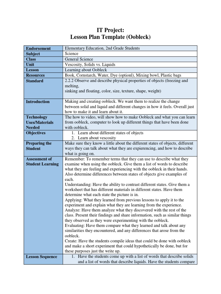 Oobleck Lesson Plan | PDF | Lesson Plan | Educational Assessment