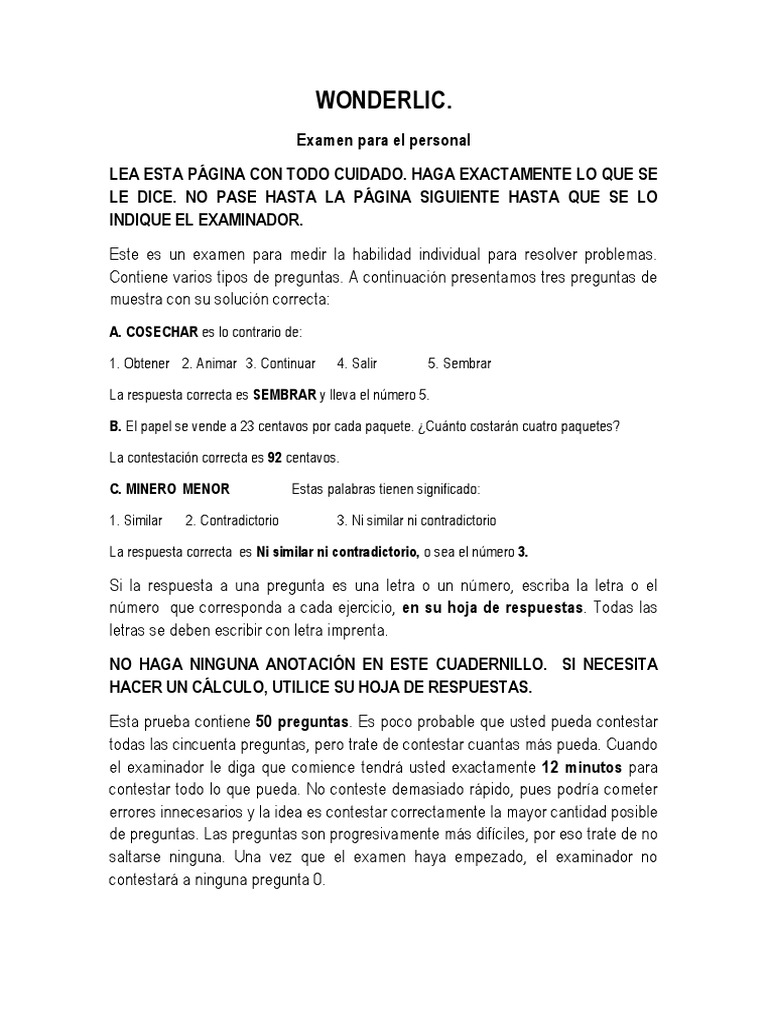 Wonderlic | PDF | Cognición | Ciencia cognitiva