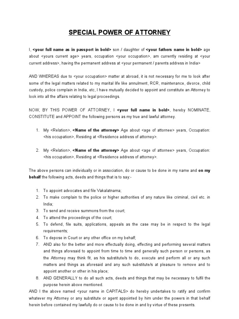 Special POA Draft | Power Of Attorney | Lawyer