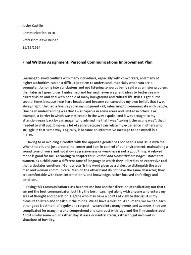 Personal Communication Skills Plan | PDF | Nonverbal Communication ...