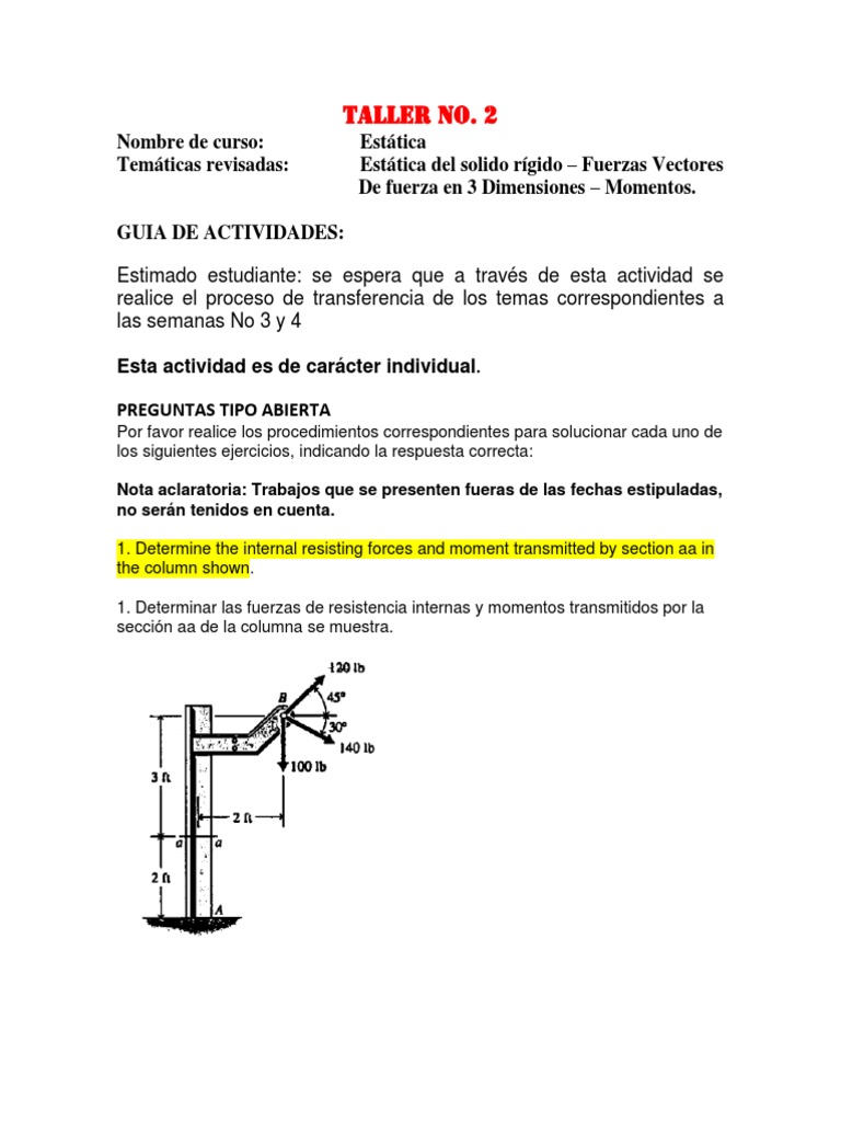 Taller No2 Estatica Resolucion | PDF