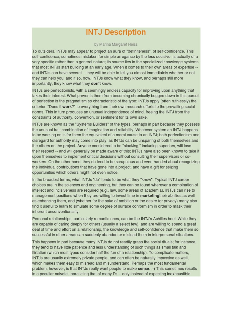 INTJ Description | Personality Type | Intuition