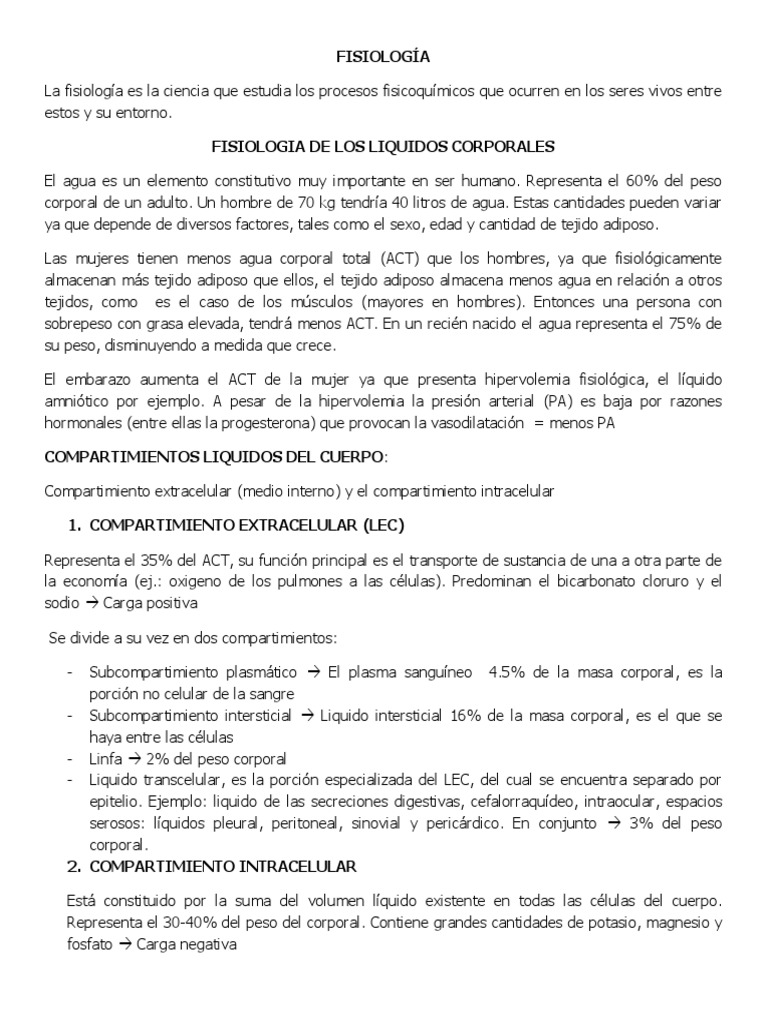 Fisiología De Líquidos Corporales Pdf Sistema Linfático Sangre